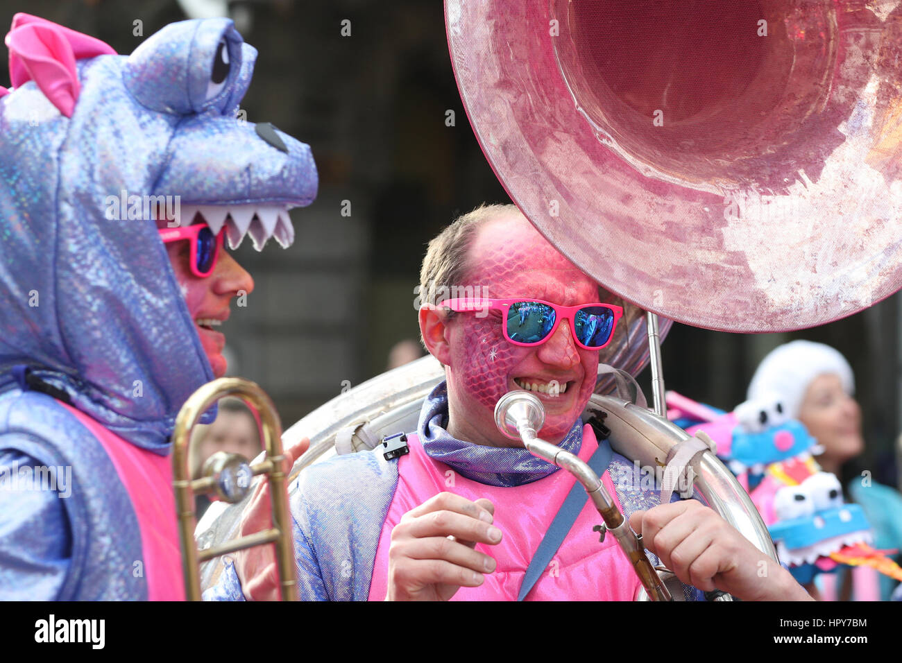 Bellinzona, Switzerland-February 24,2017: Big crowd, marching bands ...