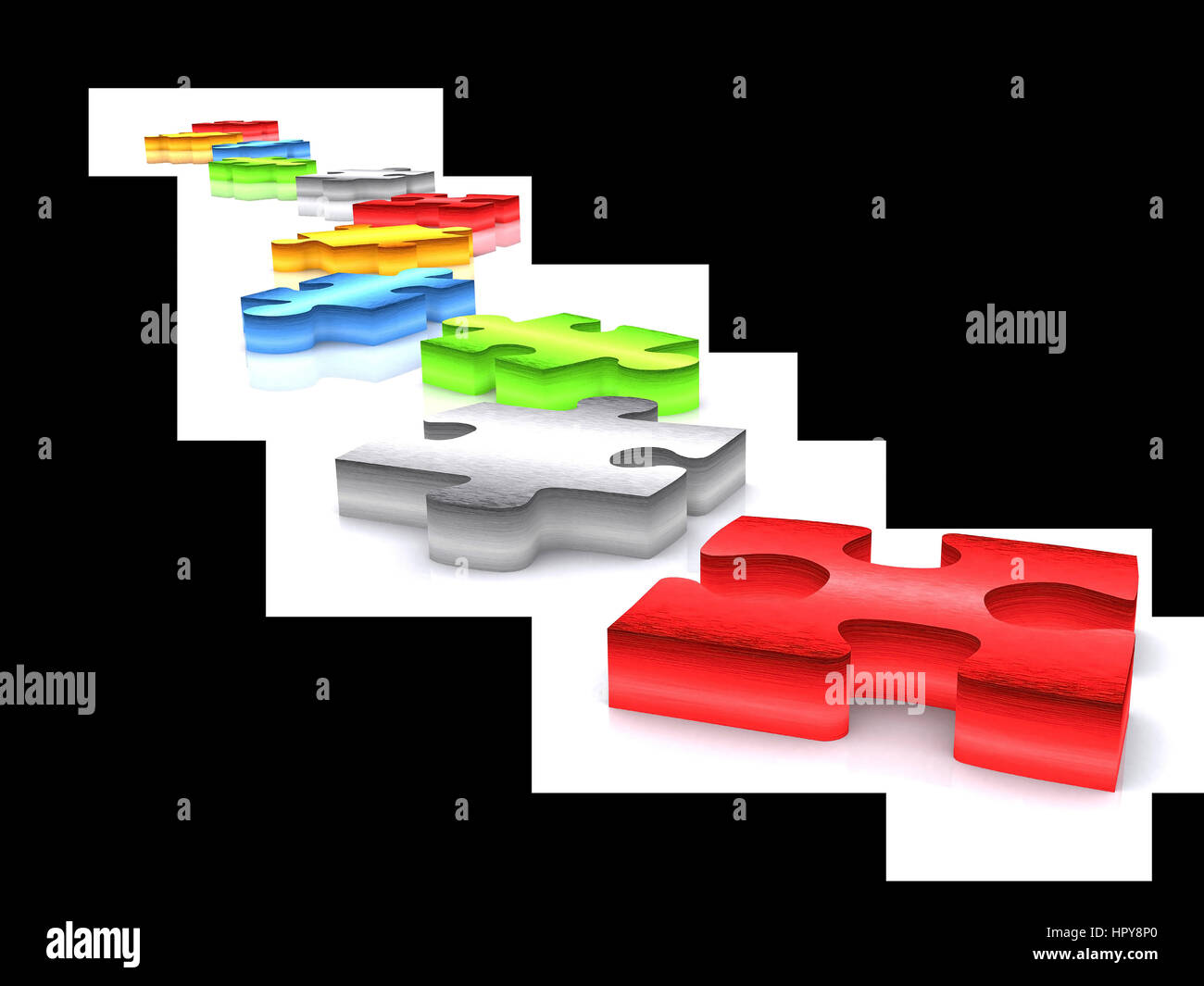 puzzle pieces forming a path - 3d render Stock Photo - Alamy