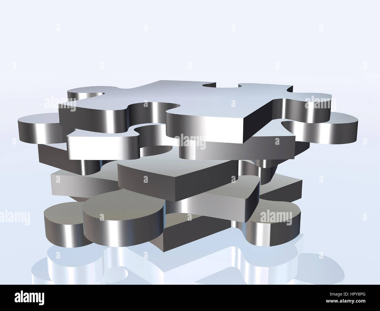 metal puzzle pieces stacked up - 3d render Stock Photo - Alamy