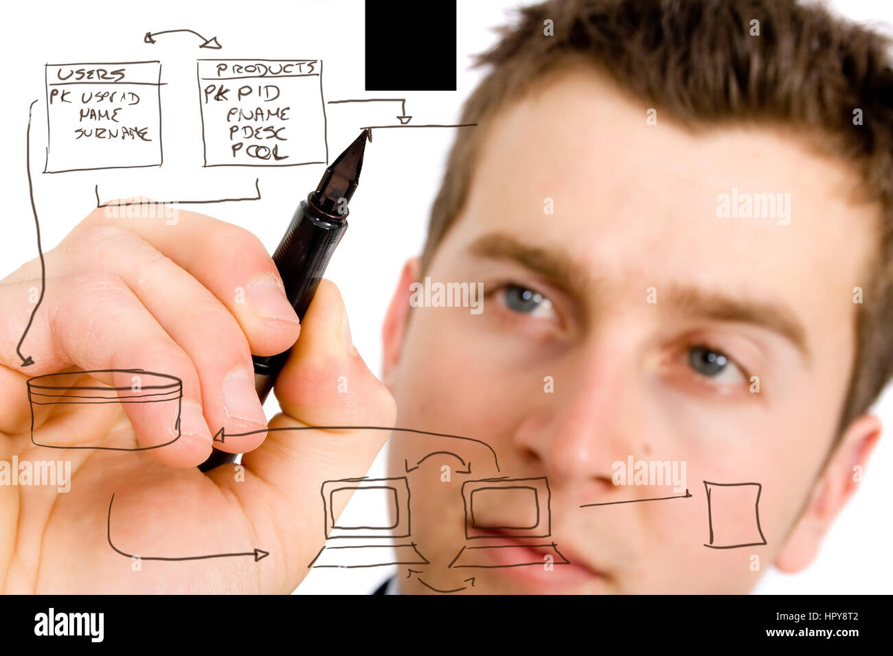 business man designing a database plan on a screen Stock Photo - Alamy