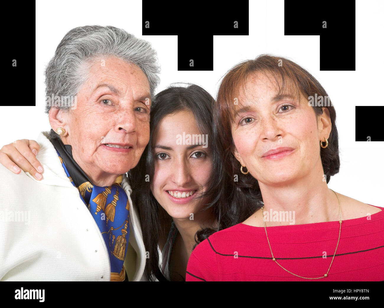 three generation family over white Stock Photo - Alamy