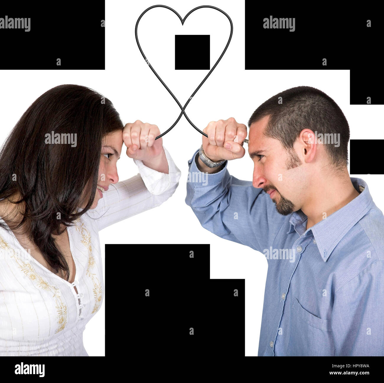 connected soulmates - heart shape of love over a white background Stock ...