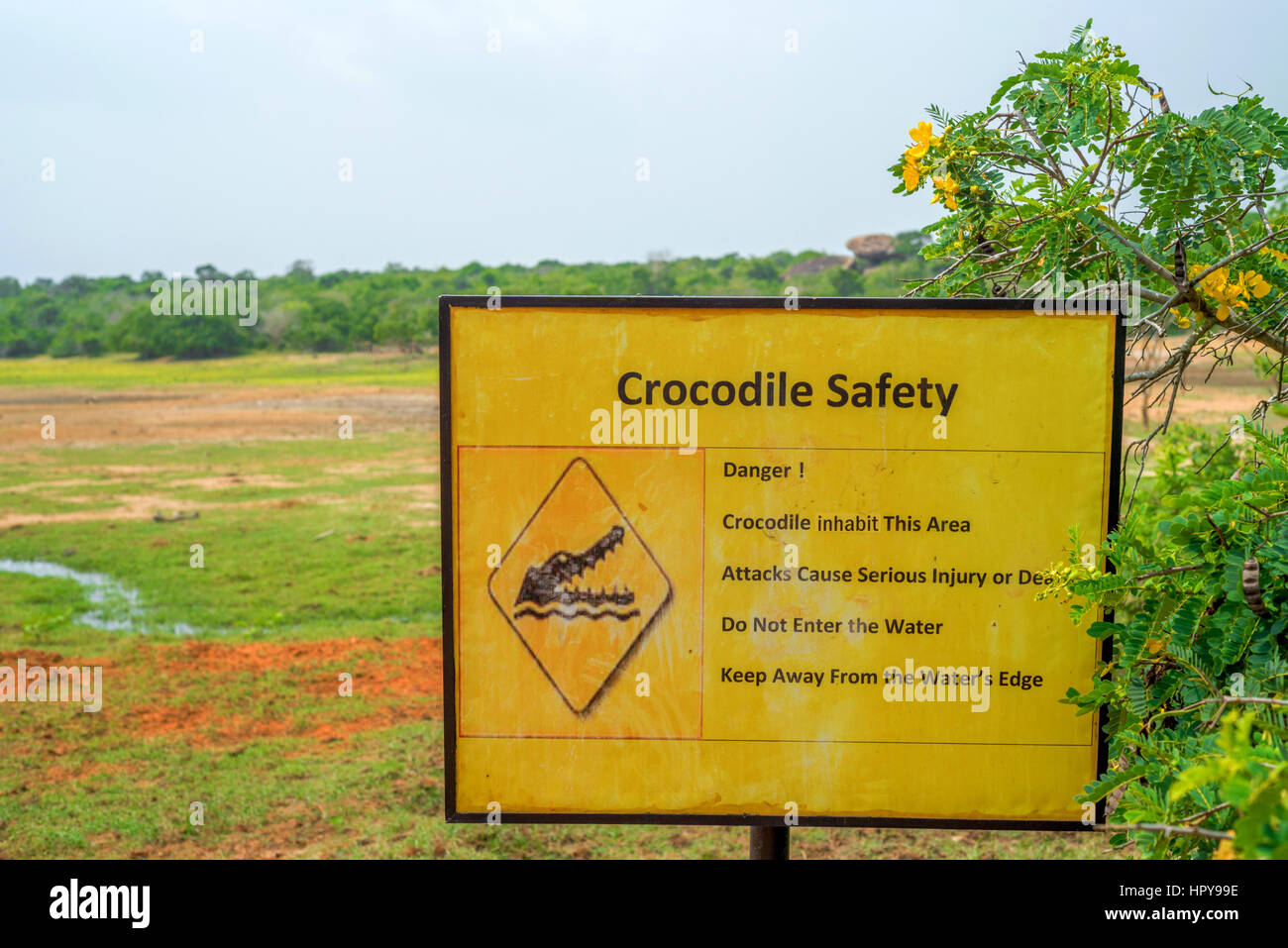 Beware of crocodiles. Caution plate alerting about dangerous predators ...