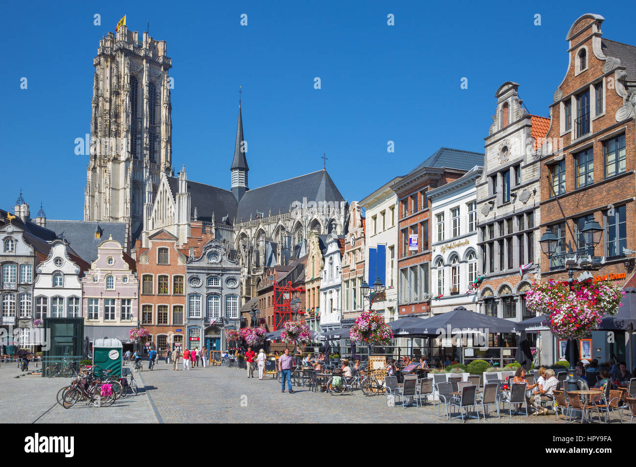 MECHELEN - SEPTEMBER 4: Grote markt and St. Rumbold's cathedral ...