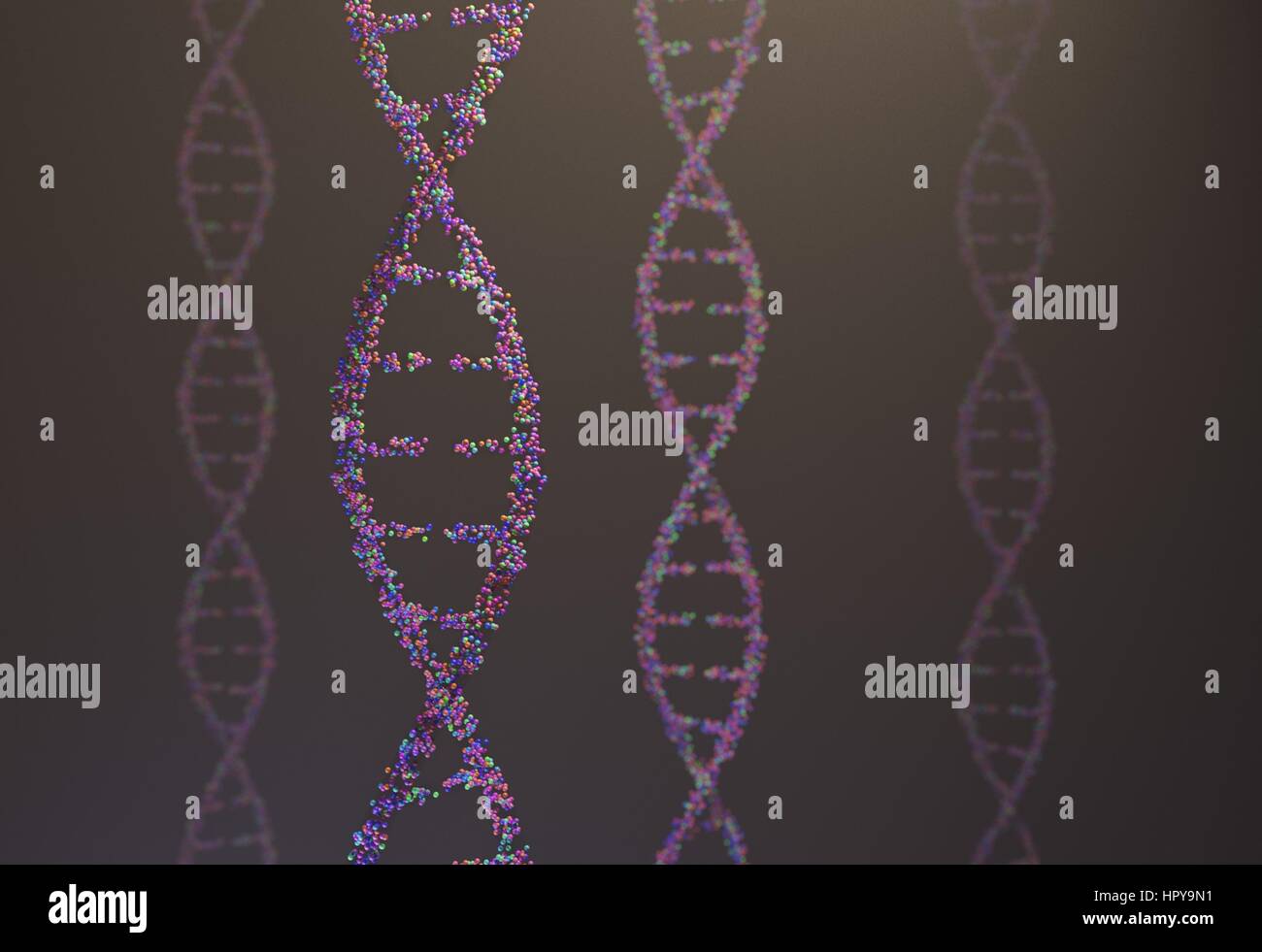 Sequenced pattern of DNA molecule atoms in threads 3d render Stock ...
