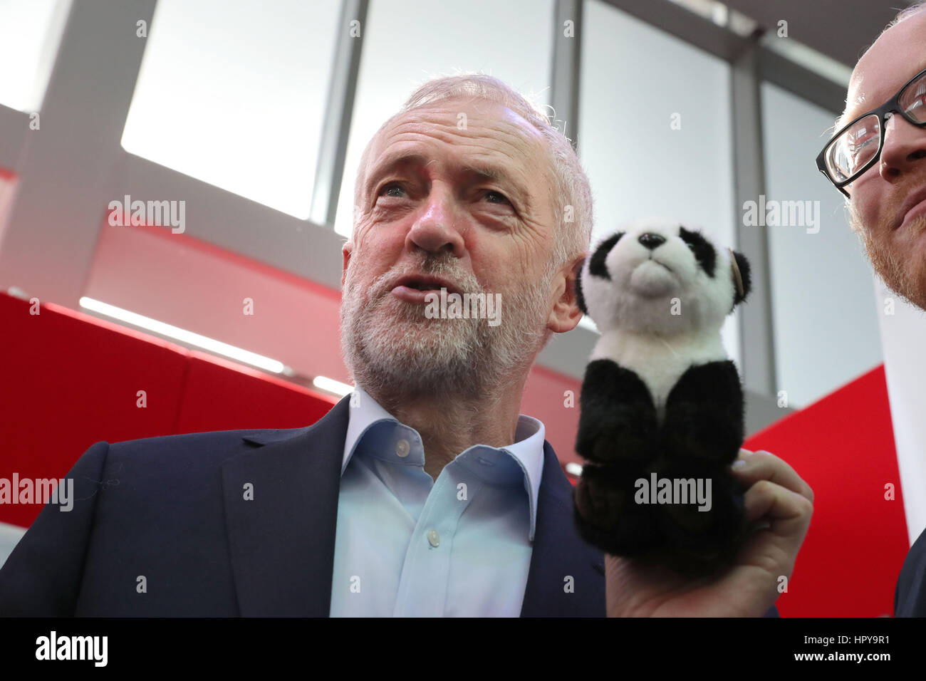 Labour leader Jeremy Corbyn holding a toy panda on the WWF stall on the ...