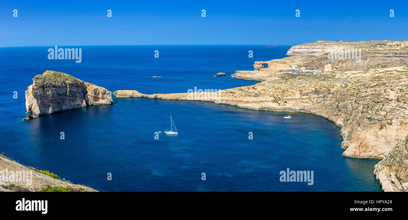 Gozo, Malta - Panoramic skyline view of Dwejra bay with Fungus Rock ...