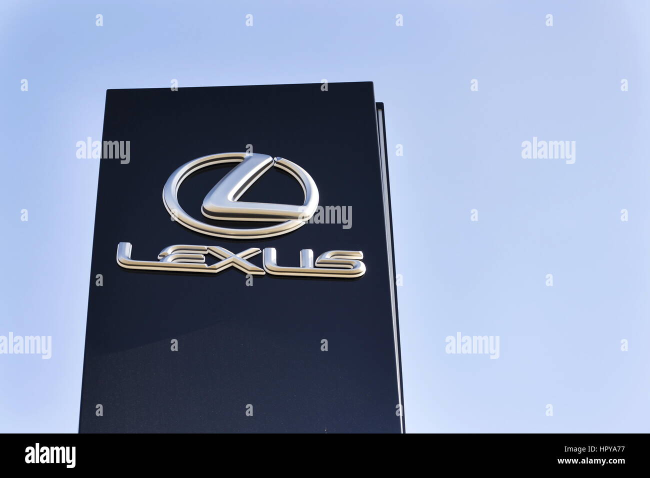PRAGUE, CZECH REPUBLIC - FEBRUARY 25: Lexus car logo in front of ...