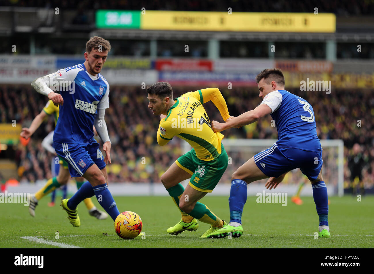 Norwich City's Wes Hoolahan and Ipswich Town's Jonas Knudsen (right ...