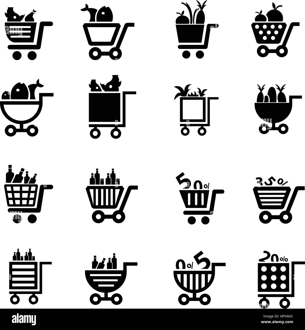 Shopping cart icons foods and number Stock Vector Image & Art - Alamy