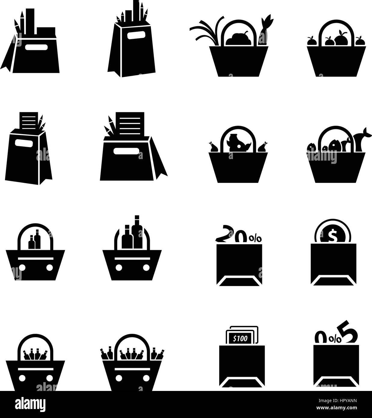 Shopping Bags Set with drink, foods and status icons Stock Vector Image ...