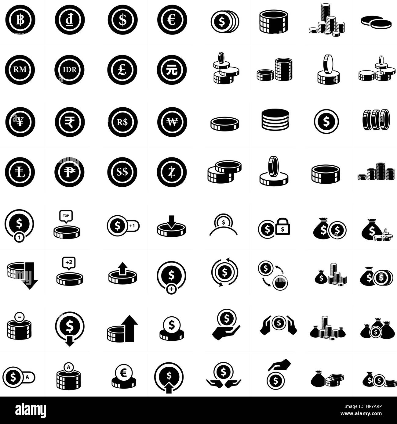 Coins icons Set 64 item Stock Vector Image & Art - Alamy