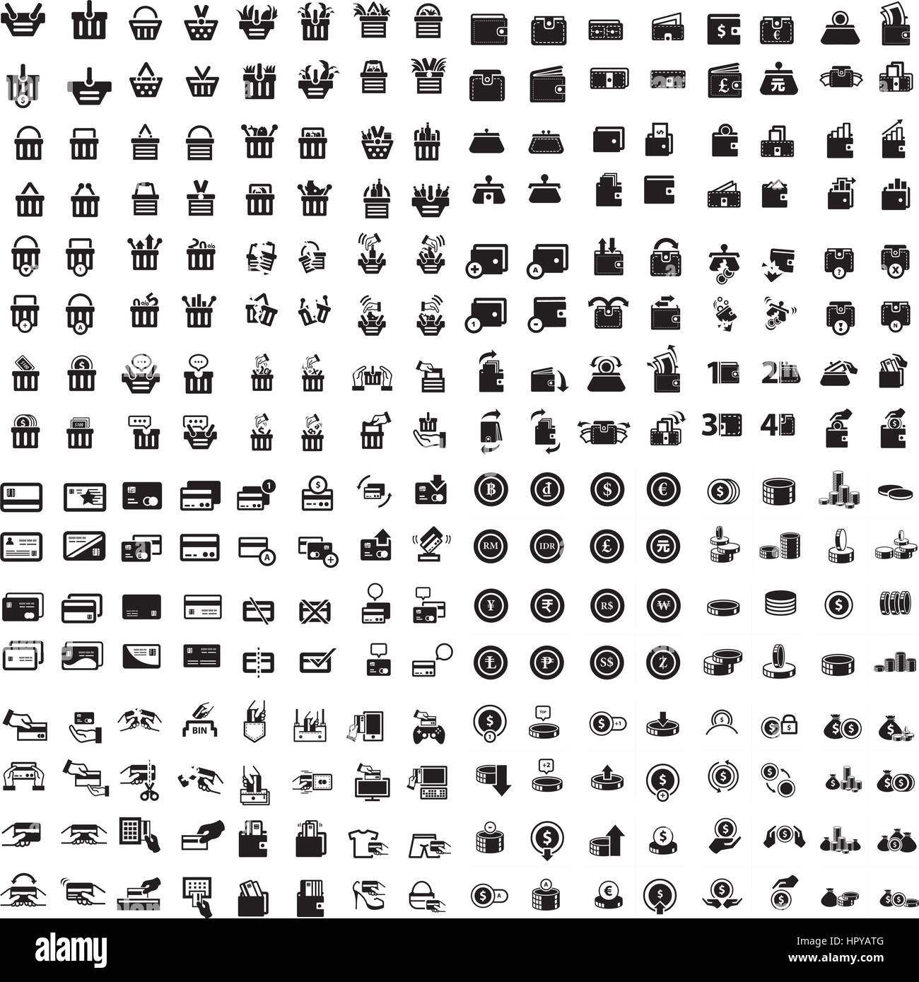 Coins, credit card, Wallet and Shopping cart Icons 256 item icons Stock ...