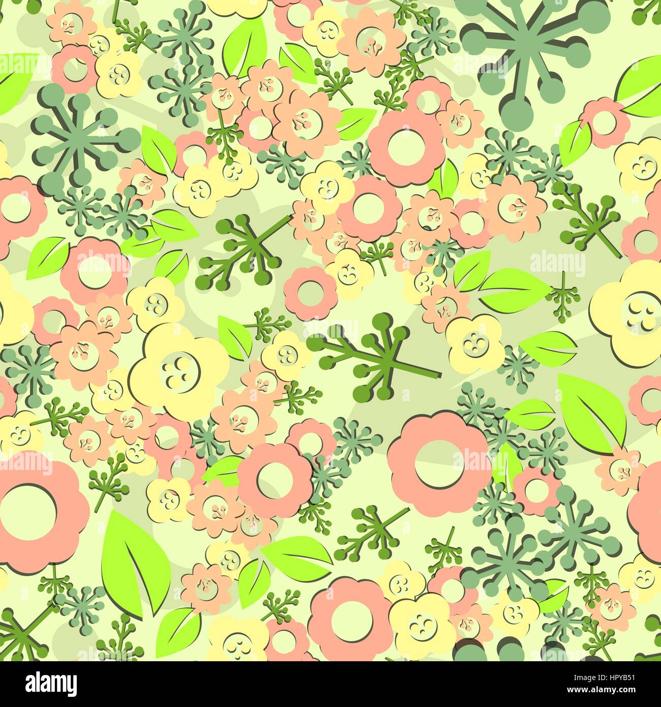 Flower seamless pattern. Vector illustration. Spring summer red green ...