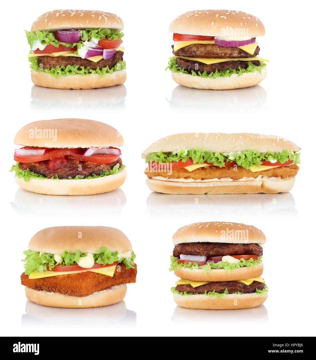 Hamburger collection set cheeseburger cheese isolated on a white ...