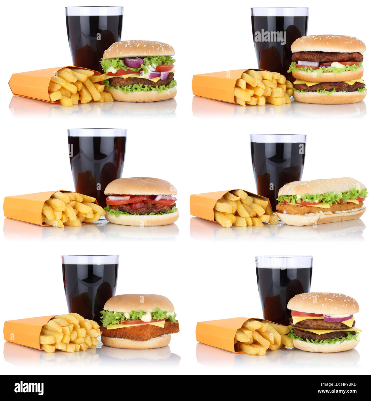 Hamburger collection set cheeseburger and fries menu meal combo cola ...