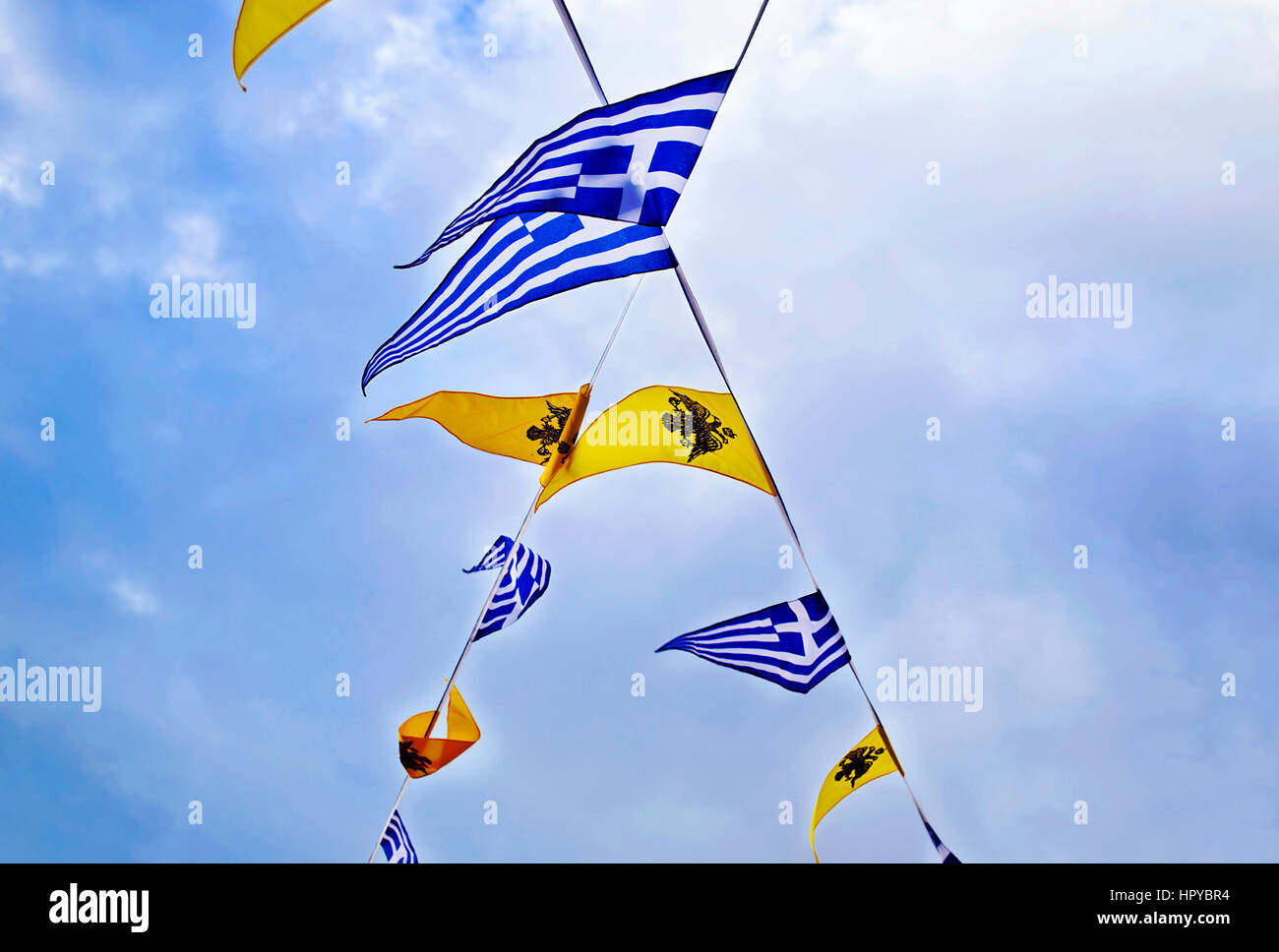greek and byzantine flags above the blue sky Stock Photo - Alamy