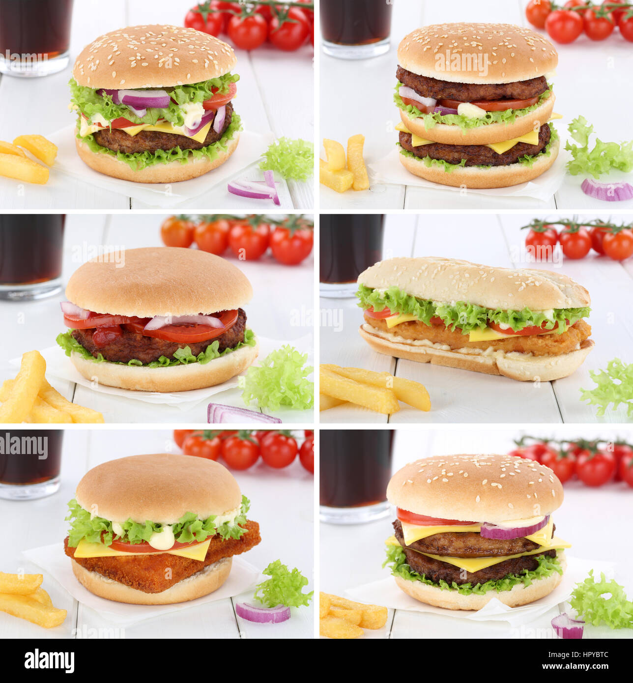 Hamburger collection set cheeseburger menu meal combo cola drink Stock ...