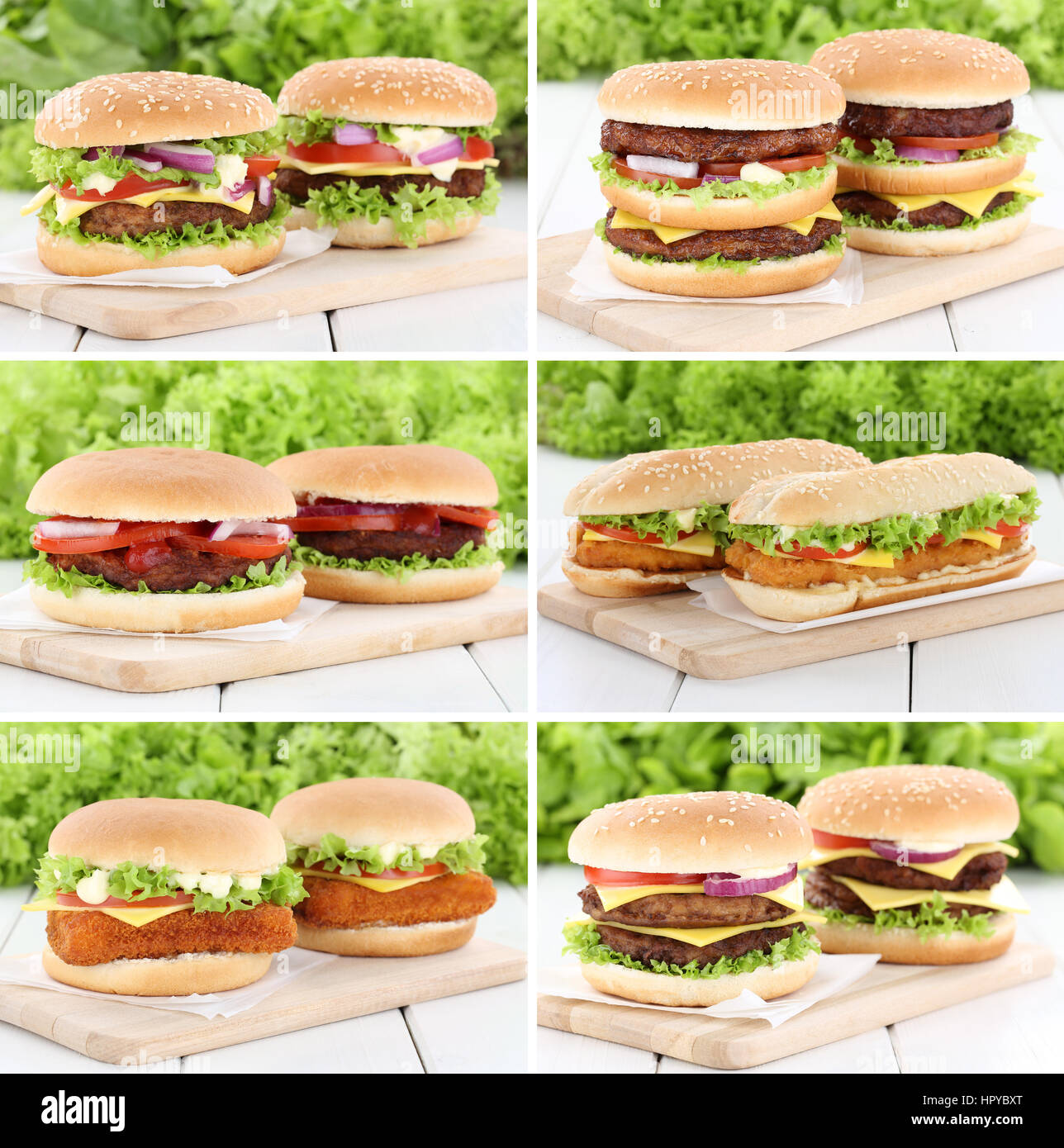 Hamburger collection set cheeseburger fresh beef tomatoes lettuce ...