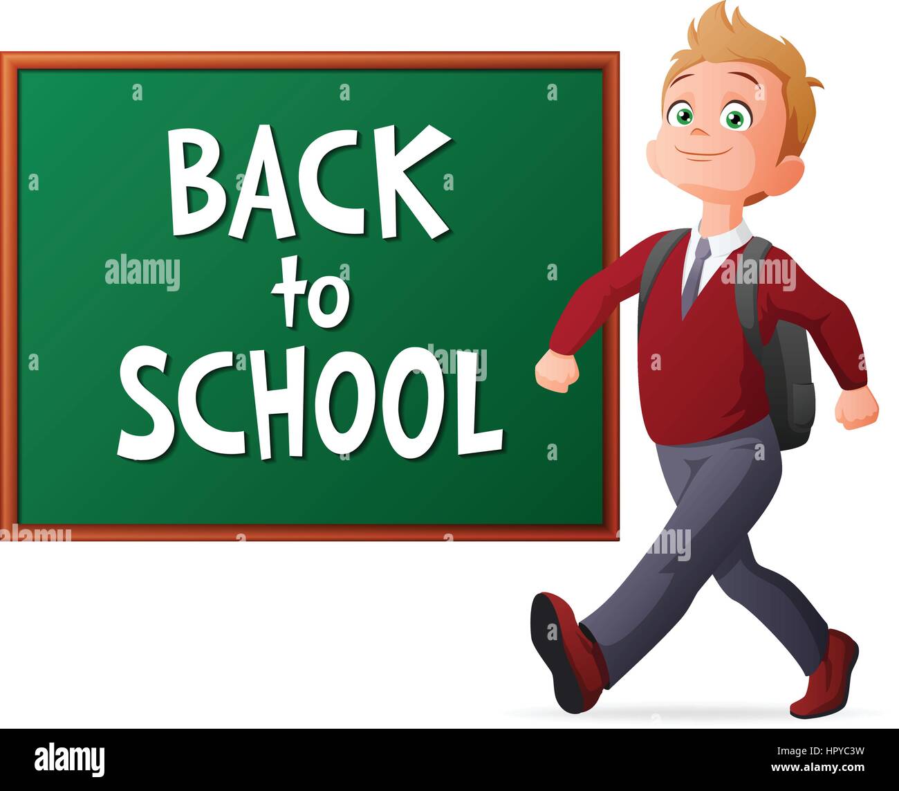 Back to school. Proud and cheerful pupil in school uniform walking next ...