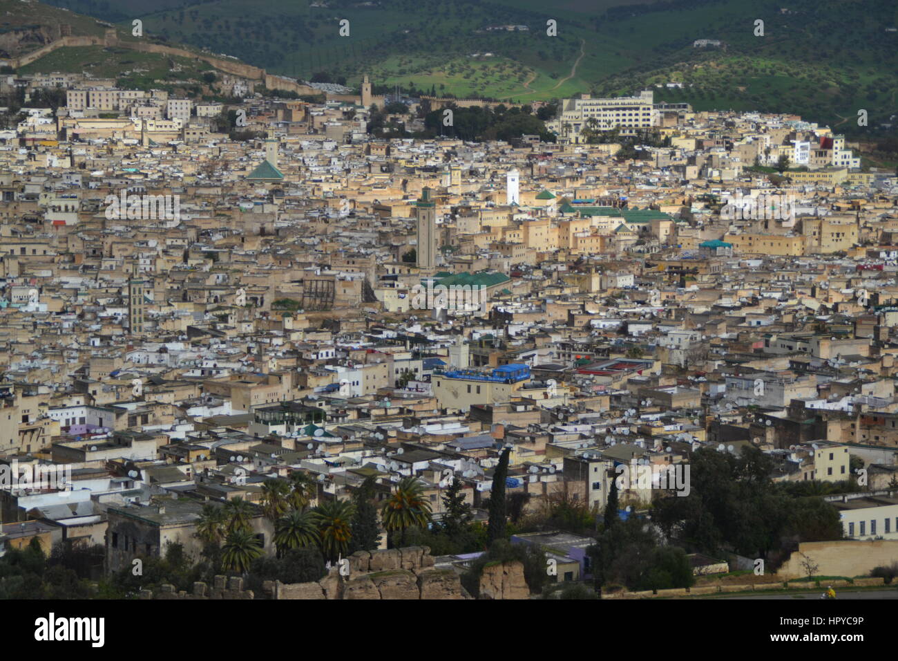 Fez isecond largest city of Morocco.Panoramic view of old medina of Fez ...