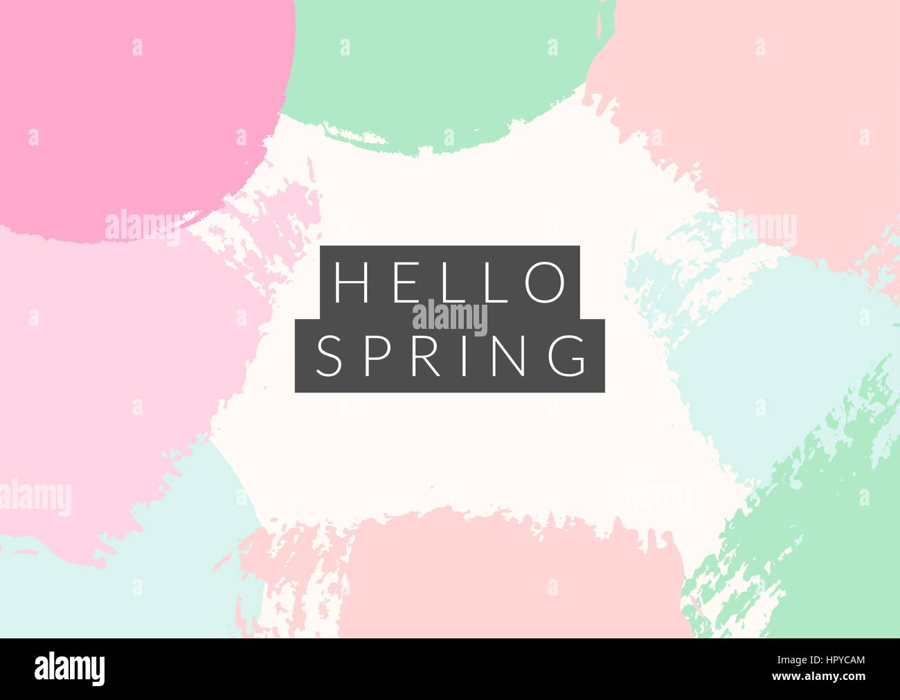 Hello Spring - text in black on abstract brush strokes background in ...