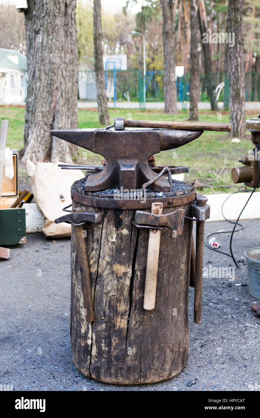 Preparation of forged iron on the street. Street forging Stock Photo ...