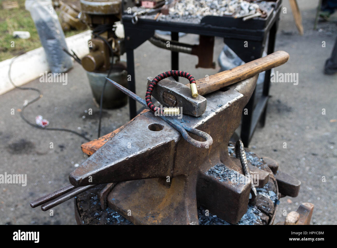 Manufacturing of products on the anvil. Tool blacksmith Stock Photo - Alamy