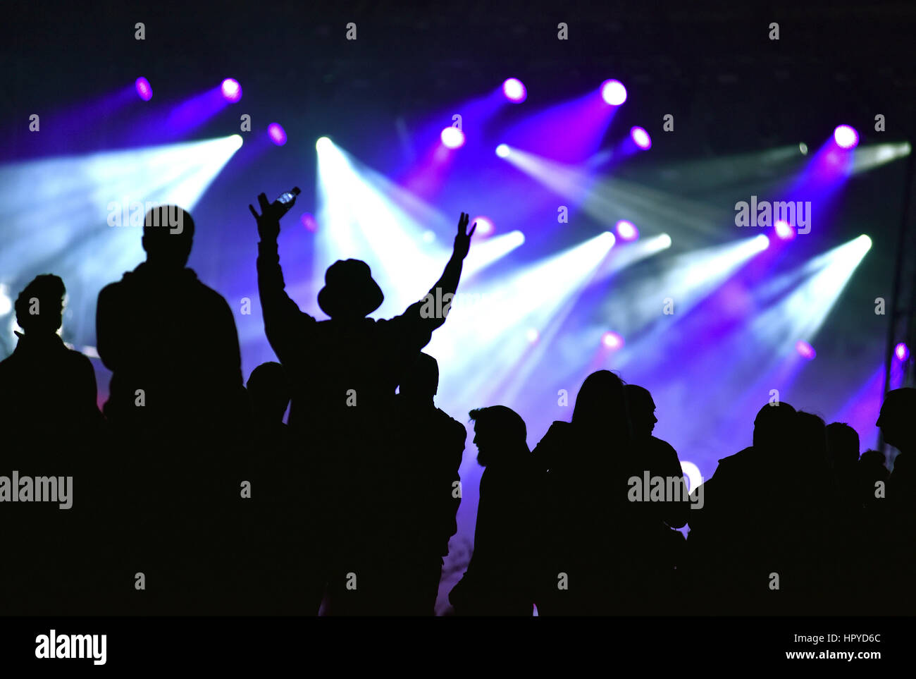 Stage lights. Concert scene with crowd in the foreground Stock Photo ...