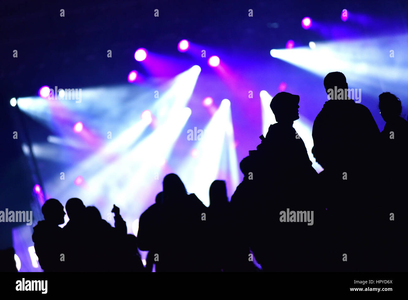 Stage lights. Concert scene with crowd in the foreground Stock Photo ...