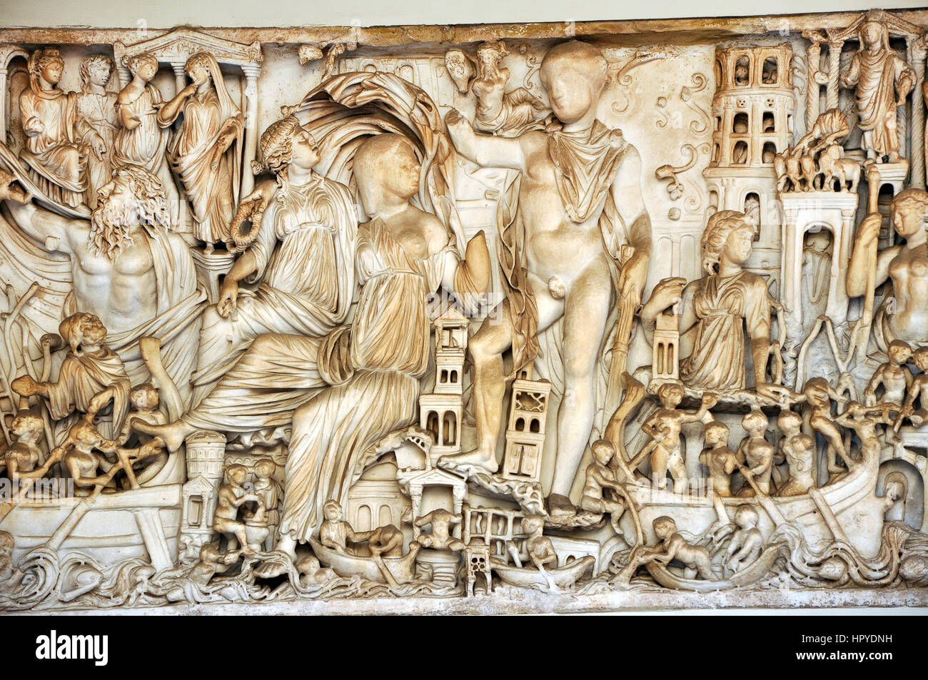 Bas-relief and sculpture details in stone of Roman Gods and Emperors ...