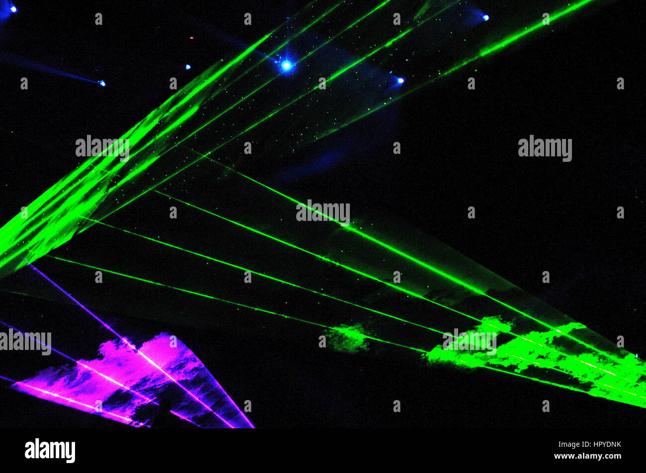 Disco light show, stage lights with laser Stock Photo - Alamy