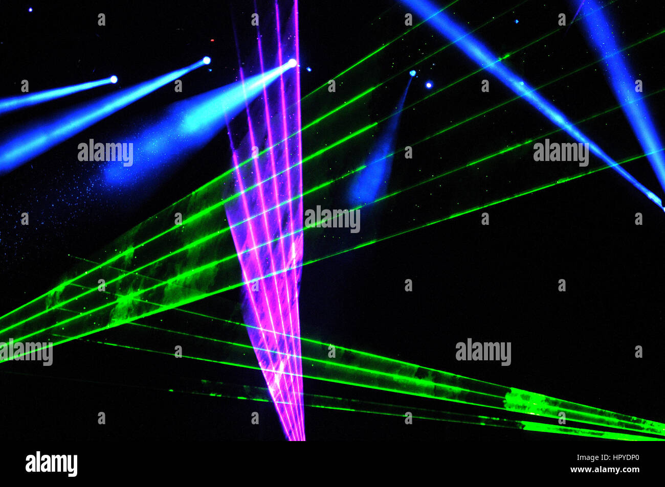 Disco light show, stage lights with laser Stock Photo - Alamy