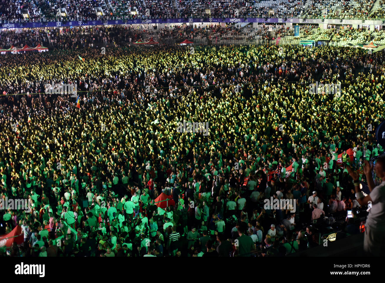 CLUJ-NAPOCA, ROMANIA - AUGUST 4, 2016: Stadium full with cheering crowd ...