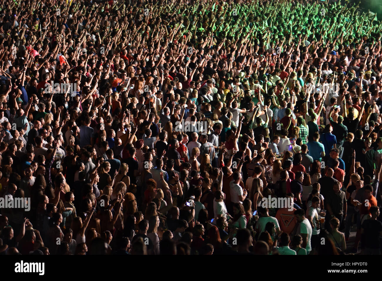 CLUJ-NAPOCA, ROMANIA - AUGUST 4, 2016: Stadium full with cheering crowd ...