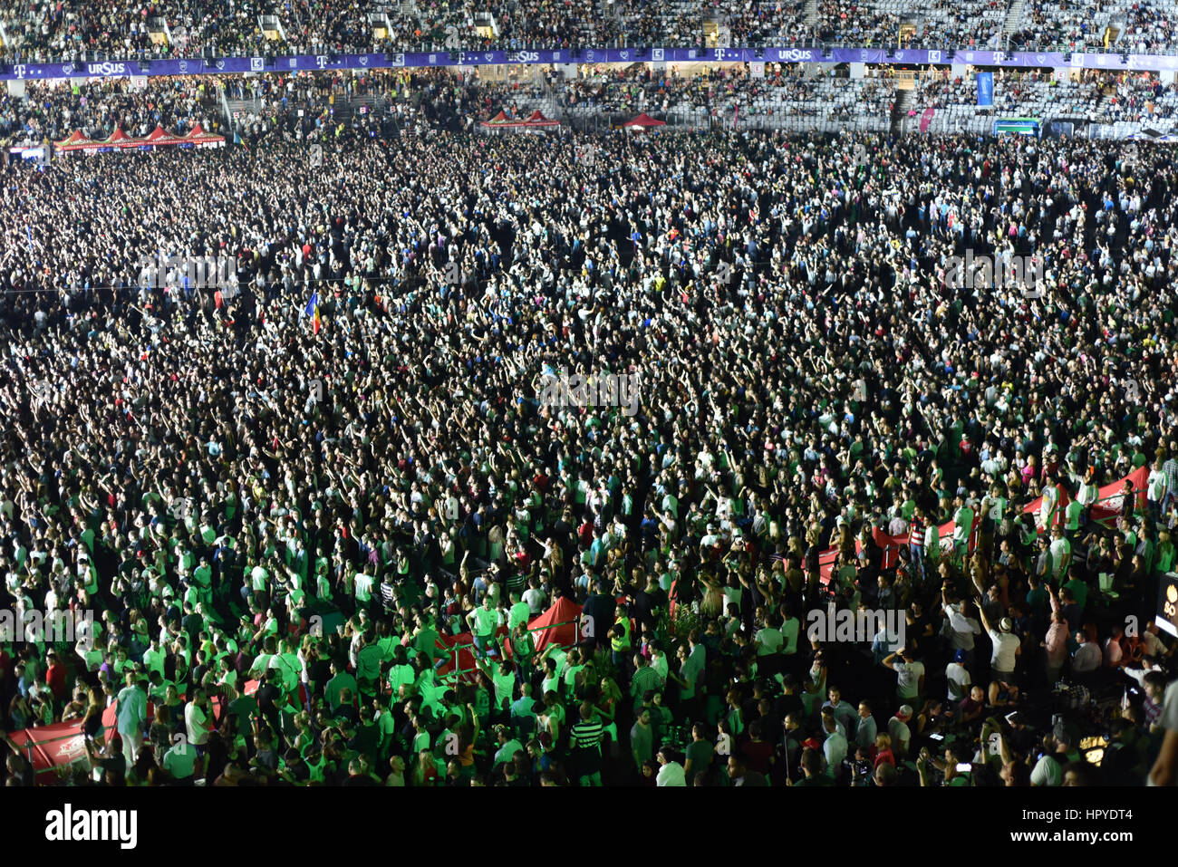 CLUJ-NAPOCA, ROMANIA - AUGUST 4, 2016: Stadium full with cheering crowd ...