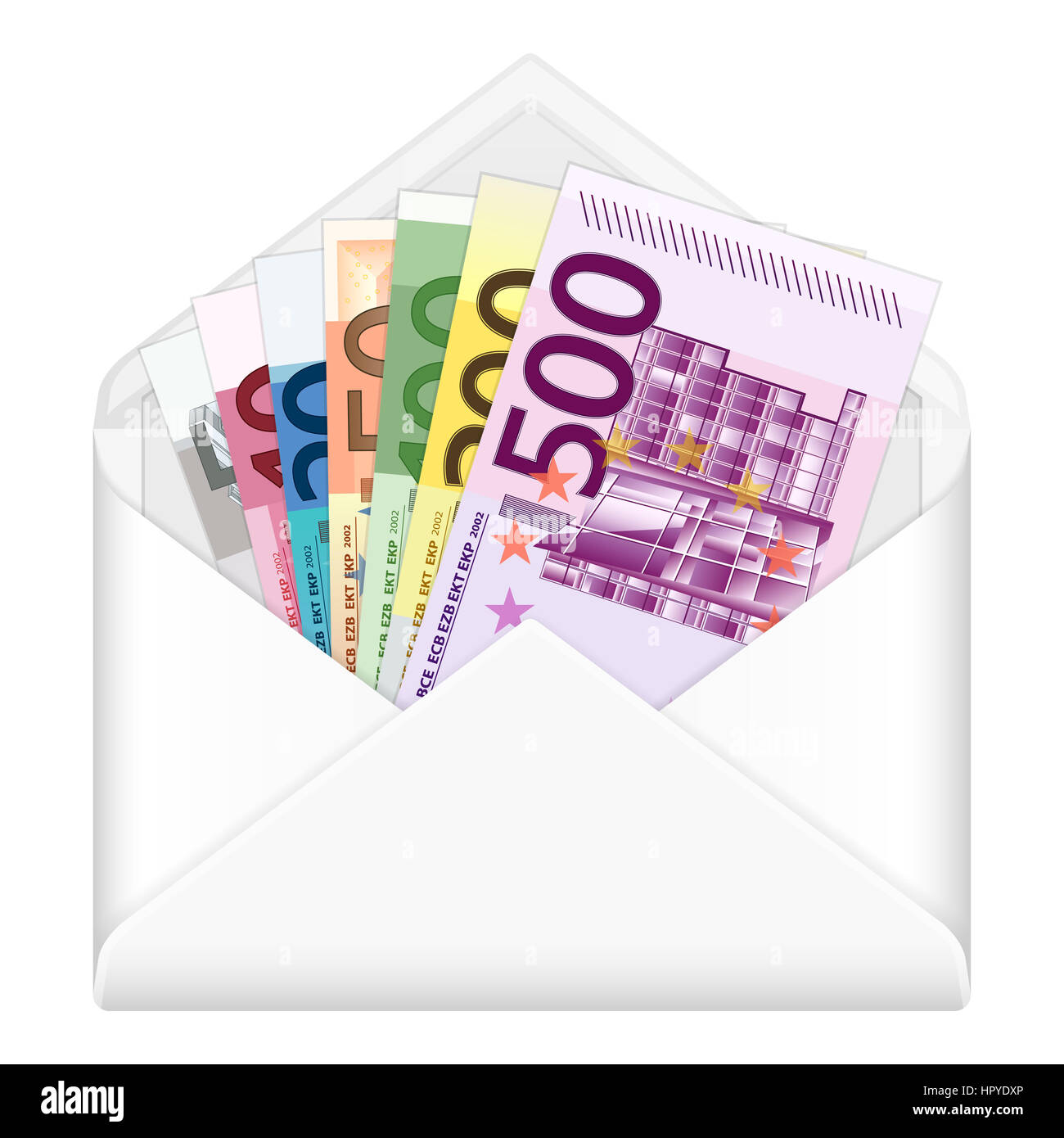 Open envelope containing euro banknotes on a white background. Vector ...