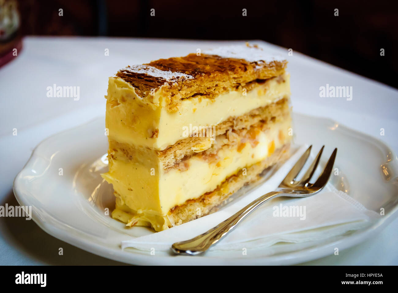 Sweet cheese (curd) strudel with vanilla sauce Stock Photo - Alamy