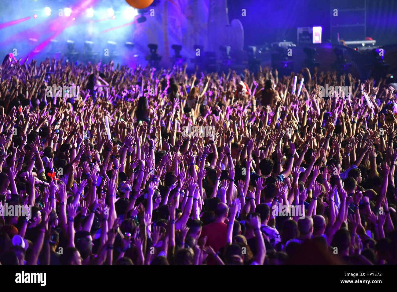 CLUJ-NAPOCA, ROMANIA - AUGUST 4, 2016: Stadium full with cheering crowd ...