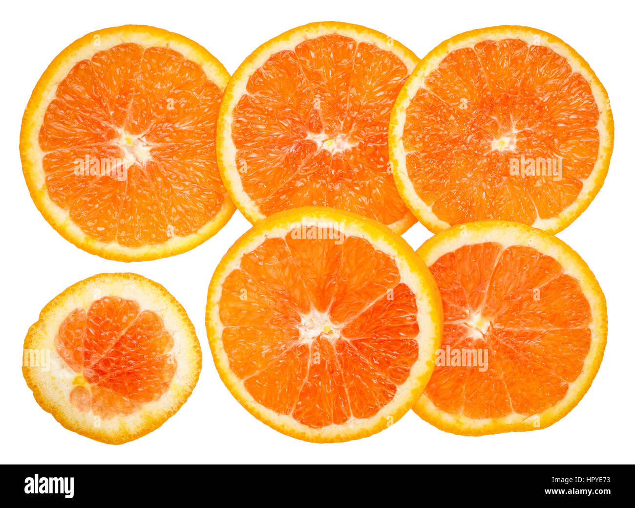 background and texture of fresh orange slices isolated on white Stock ...