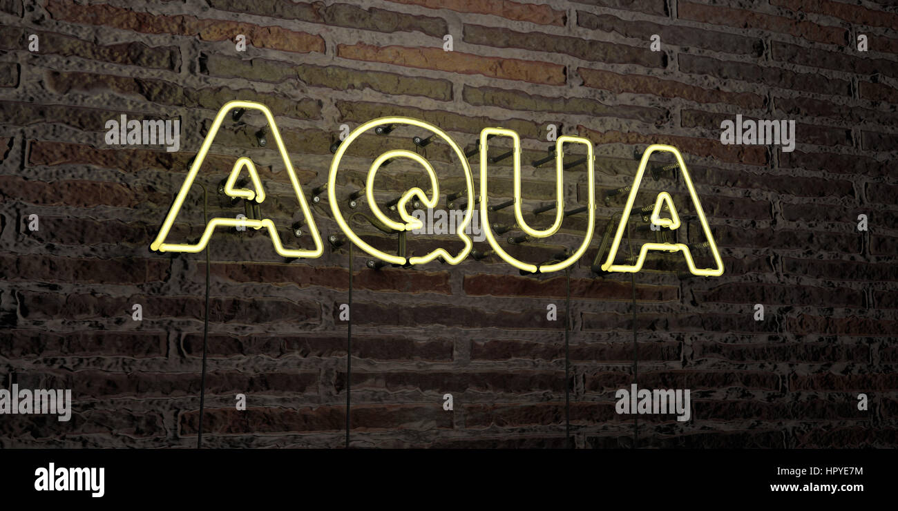 AQUA -Realistic Neon Sign on Brick Wall background - 3D rendered ...