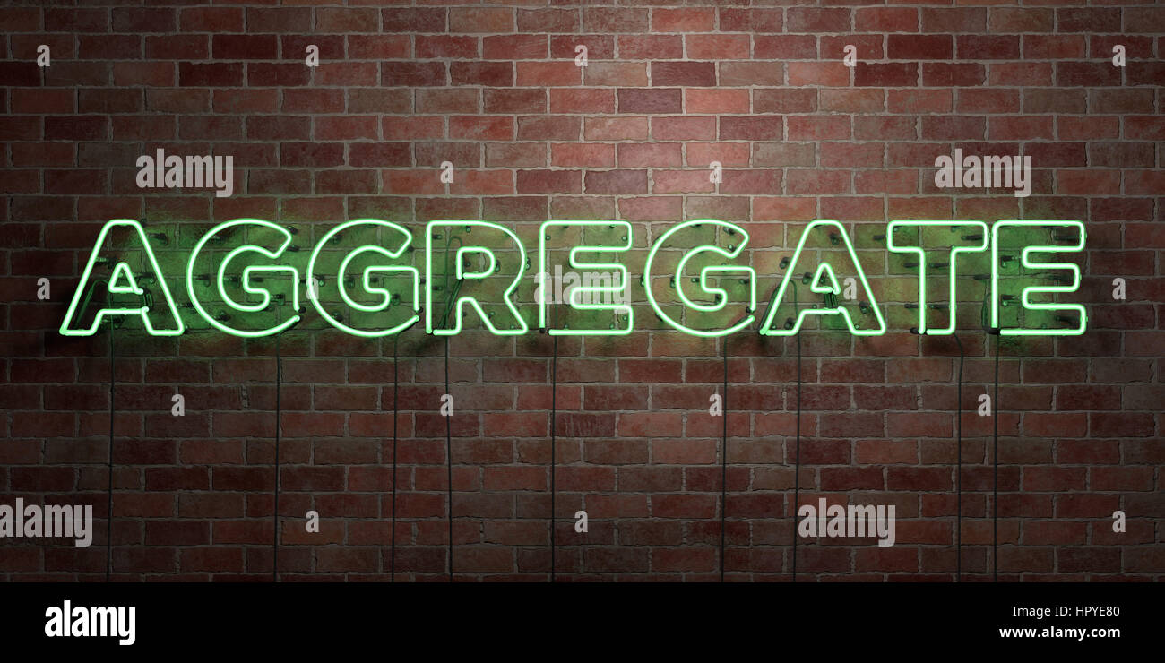 AGGREGATE - fluorescent Neon tube Sign on brickwork - Front view - 3D ...