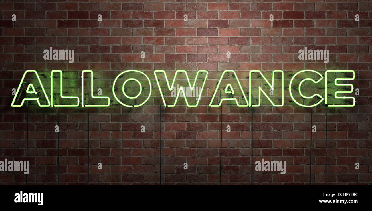 ALLOWANCE - fluorescent Neon tube Sign on brickwork - Front view - 3D ...