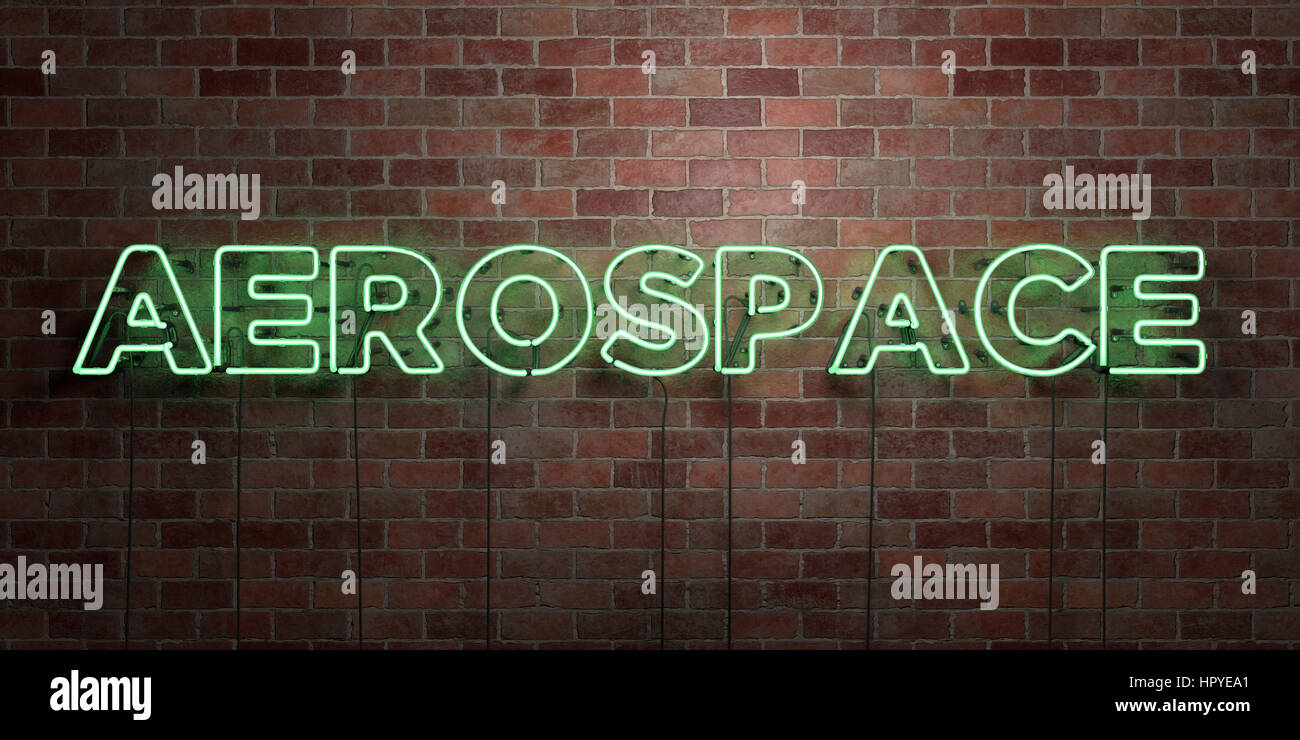 AEROSPACE - fluorescent Neon tube Sign on brickwork - Front view - 3D ...