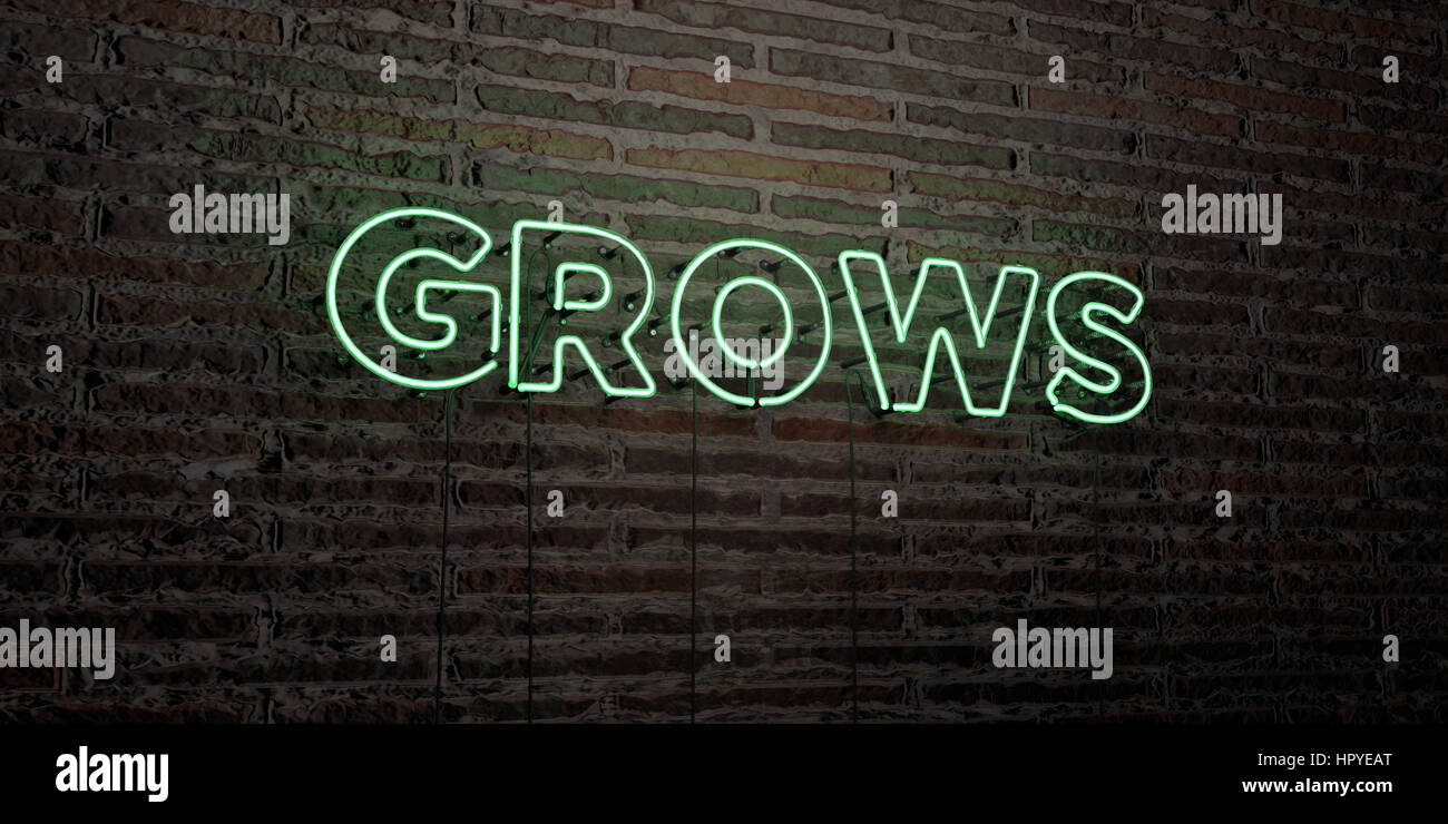 GROWS -Realistic Neon Sign on Brick Wall background - 3D rendered ...