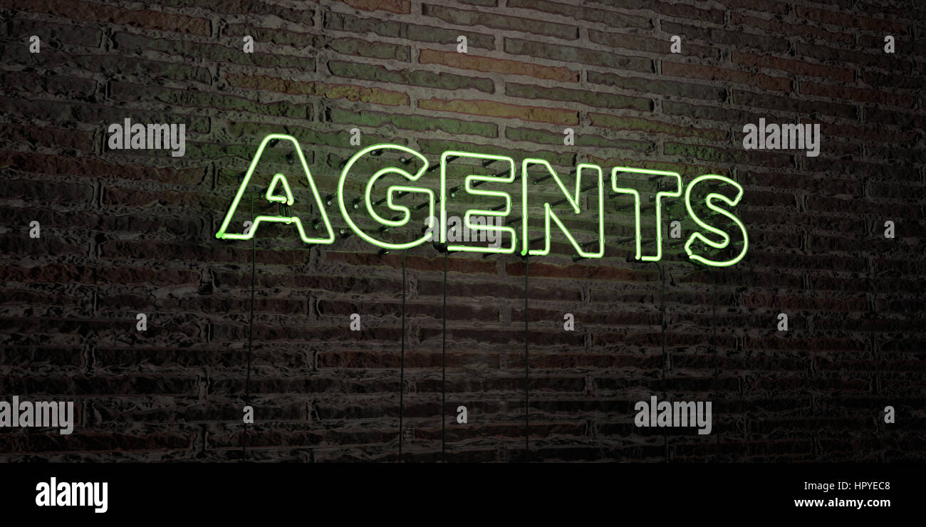 AGENTS -Realistic Neon Sign on Brick Wall background - 3D rendered ...
