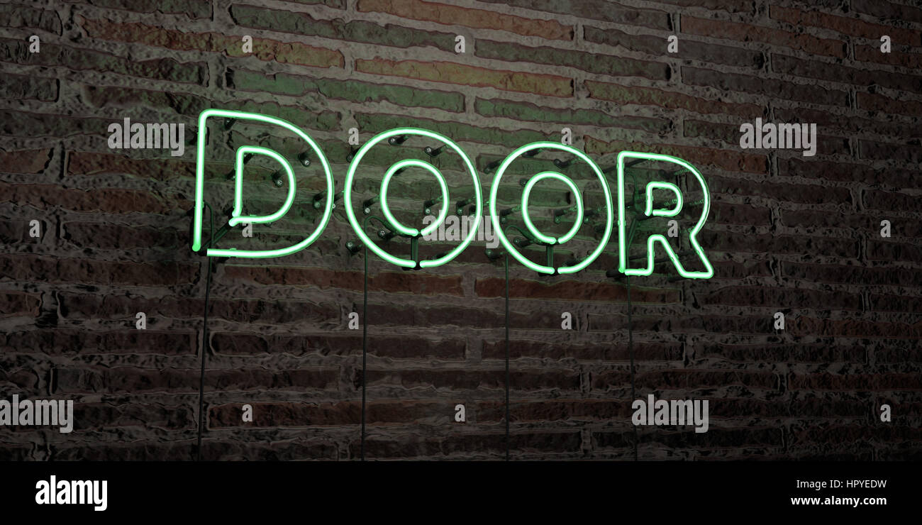 DOOR -Realistic Neon Sign on Brick Wall background - 3D rendered ...