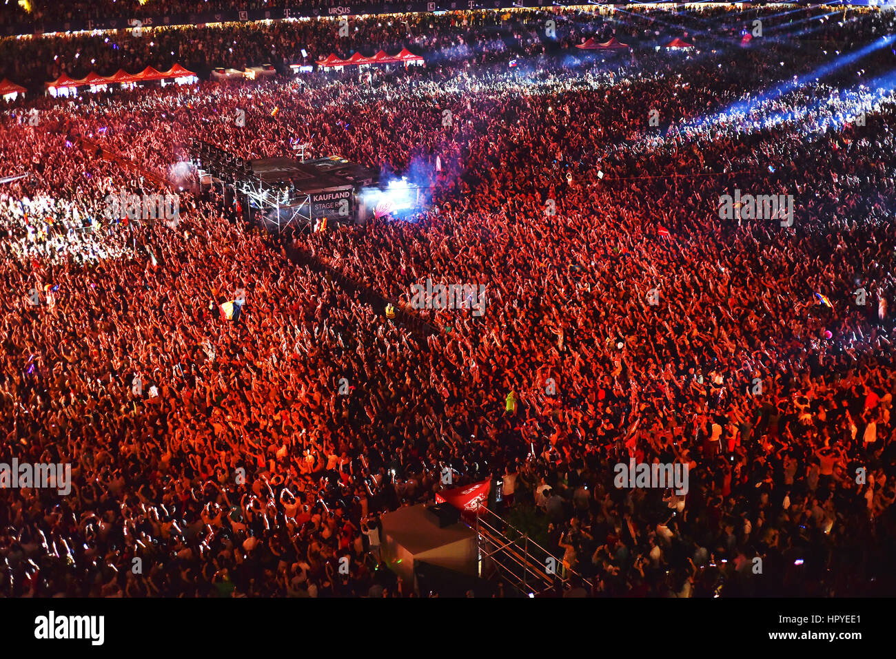 CLUJ-NAPOCA, ROMANIA - AUGUST 7, 2016: Large crowd of people, audience ...