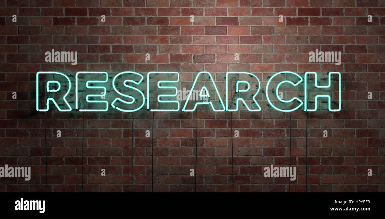 RESEARCH - fluorescent Neon tube Sign on brickwork - Front view - 3D ...