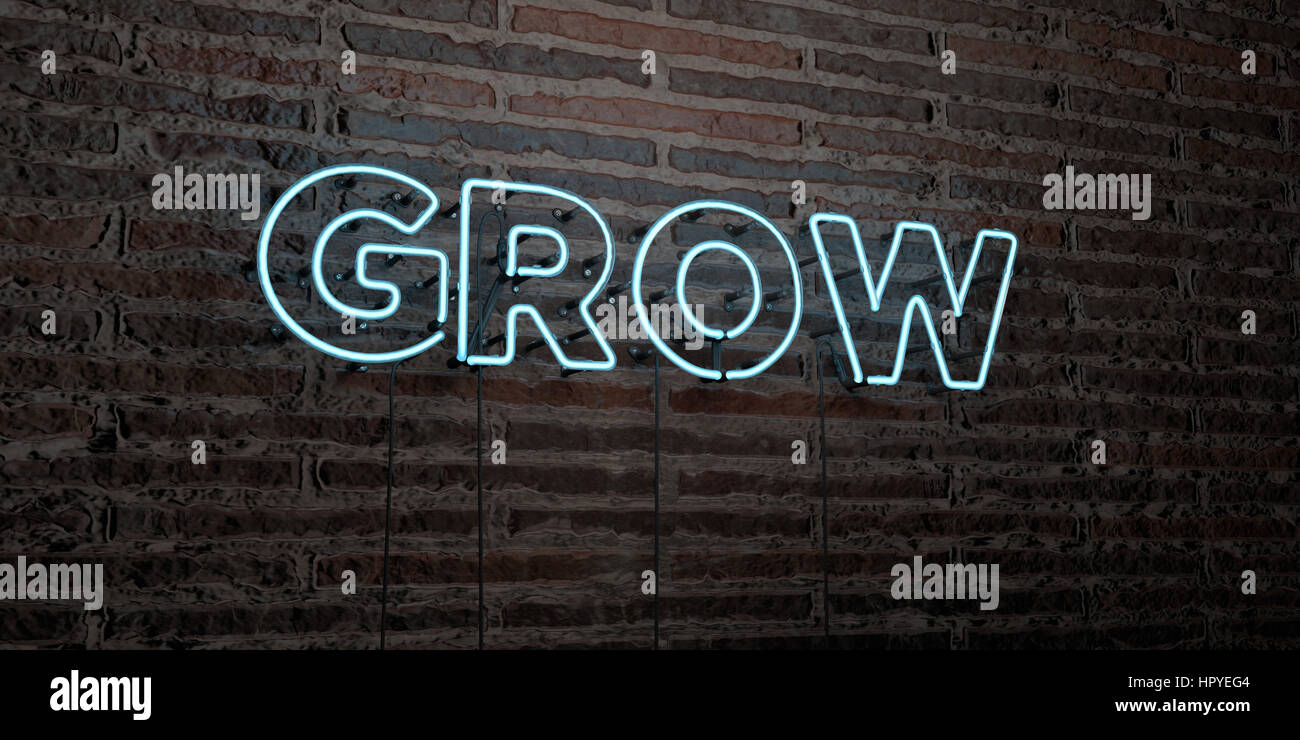 GROW -Realistic Neon Sign on Brick Wall background - 3D rendered ...